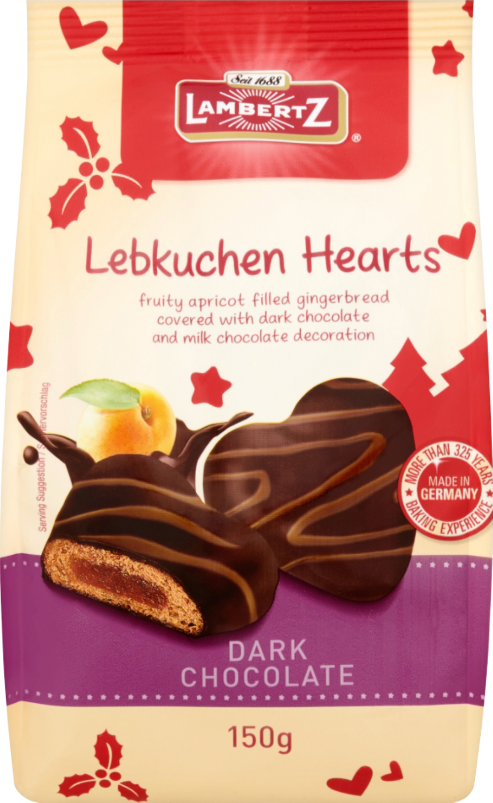 Lambertz Dark Chocolate Lebkuchen Hearts 150g — QuickVit